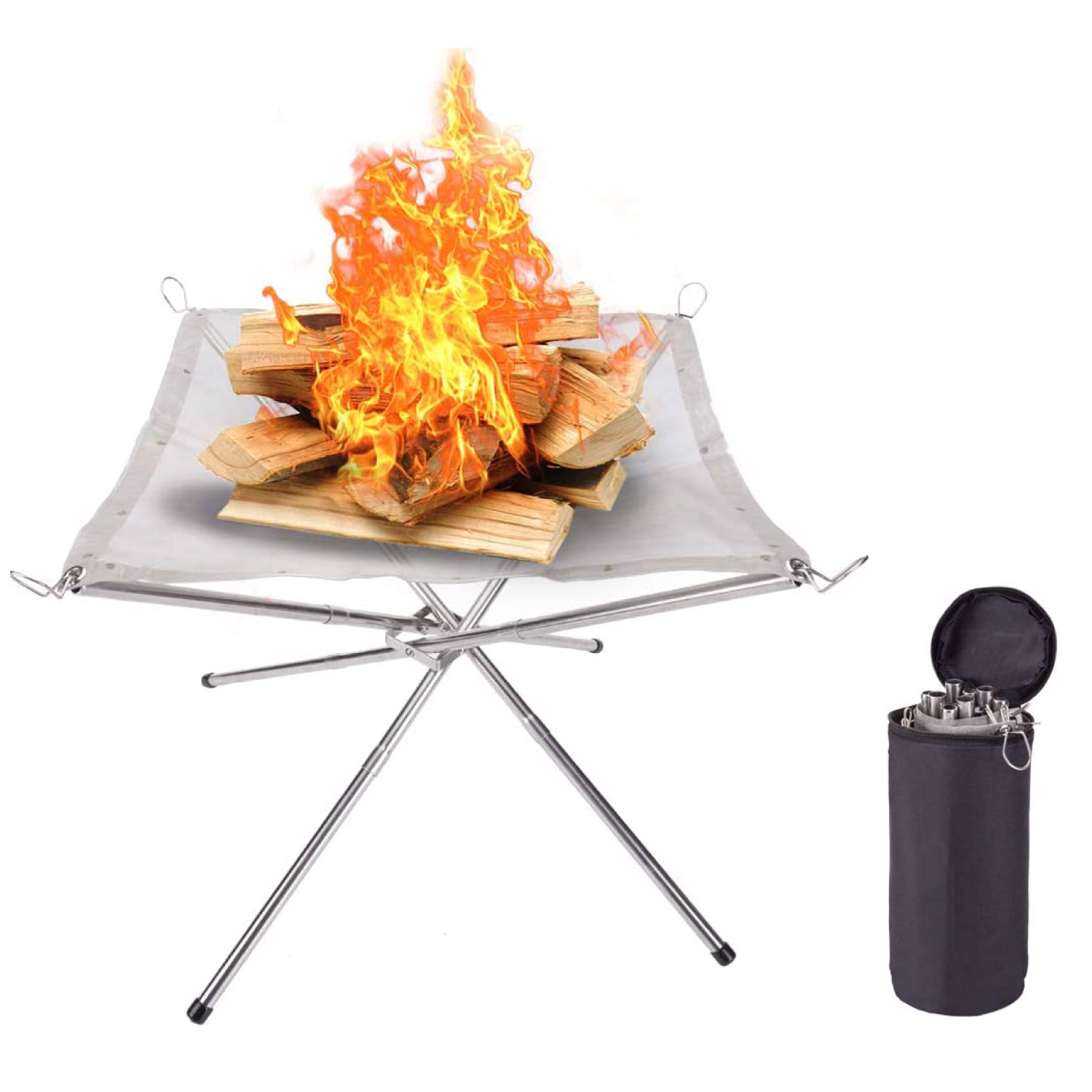 Portable Outdoor Camping Fire Pit 16.5 Inch Collapsing Steel Mesh ...